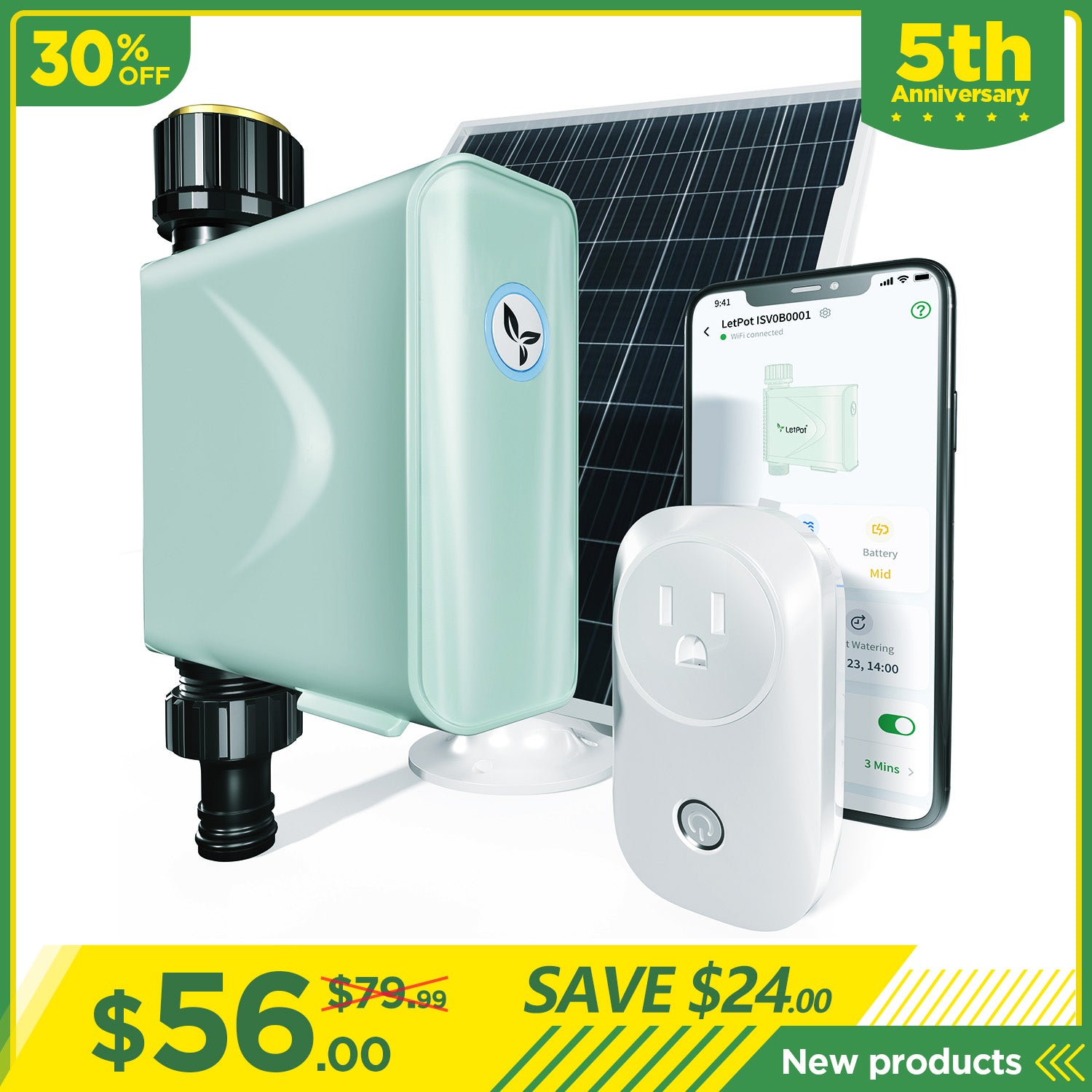 LetPot Smart Hose Timer with WiFi Hub, Solar Powered Garden Watering ...